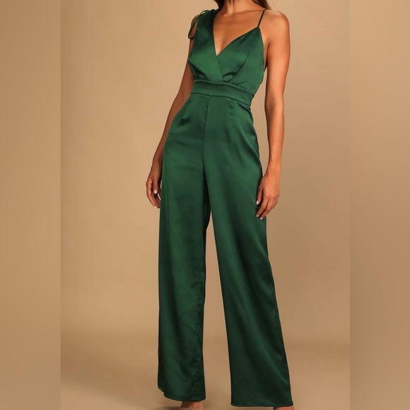 Lulus | Pants & Jumpsuits | Green Satin Lulus Jumpsuit Still With Tags | Poshmark